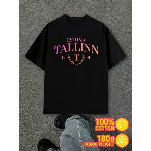 Estonia Tallinn T-shirt mens black 180G 100% Cotton t shirts For summer ...