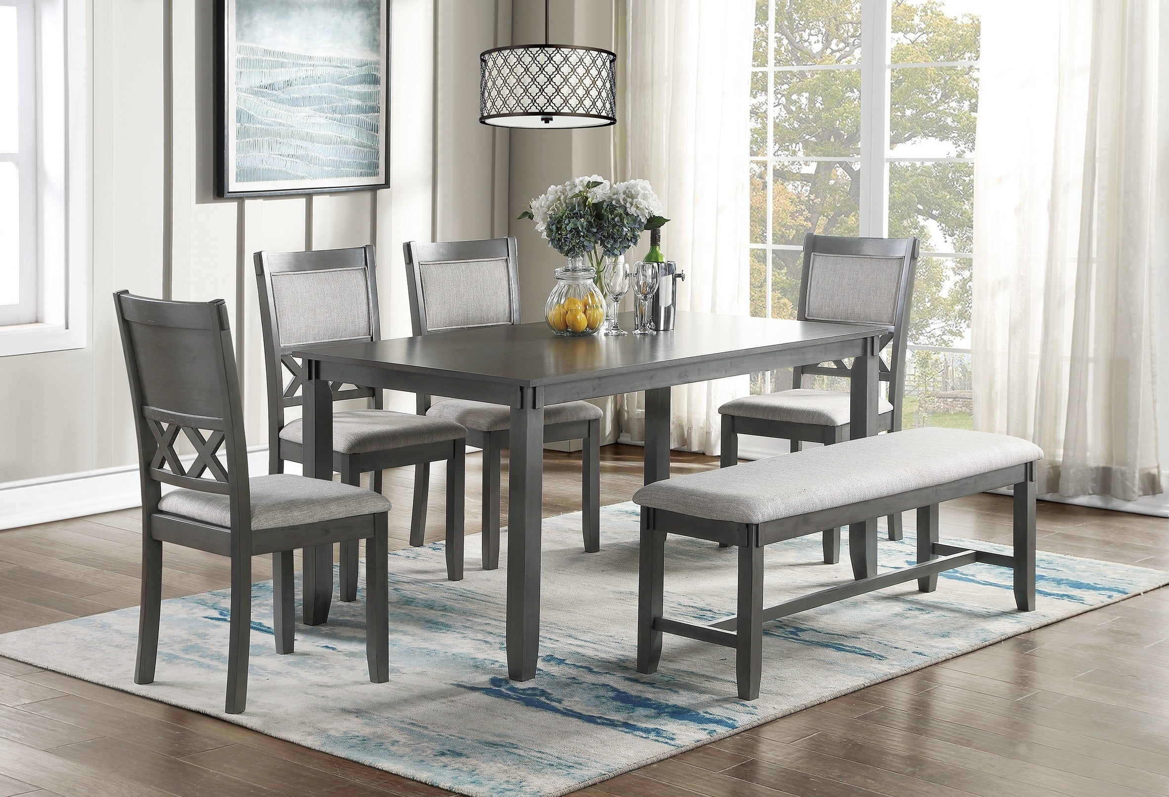Estrada 6pc Set Dining Table 4x Side Chairs 1x Bench - Gray - Walmart.com