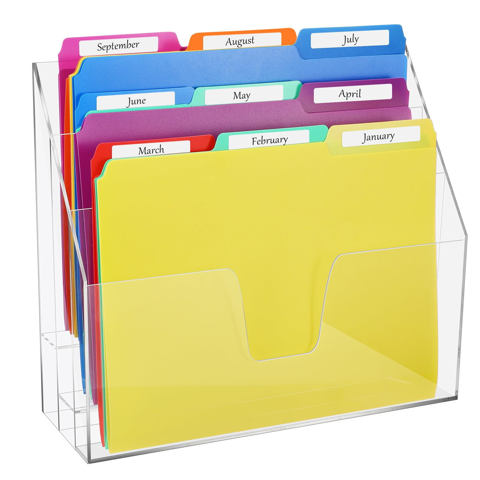 Estune Acrylic File Holder Organizer 3 Sections with Folders Letter ...