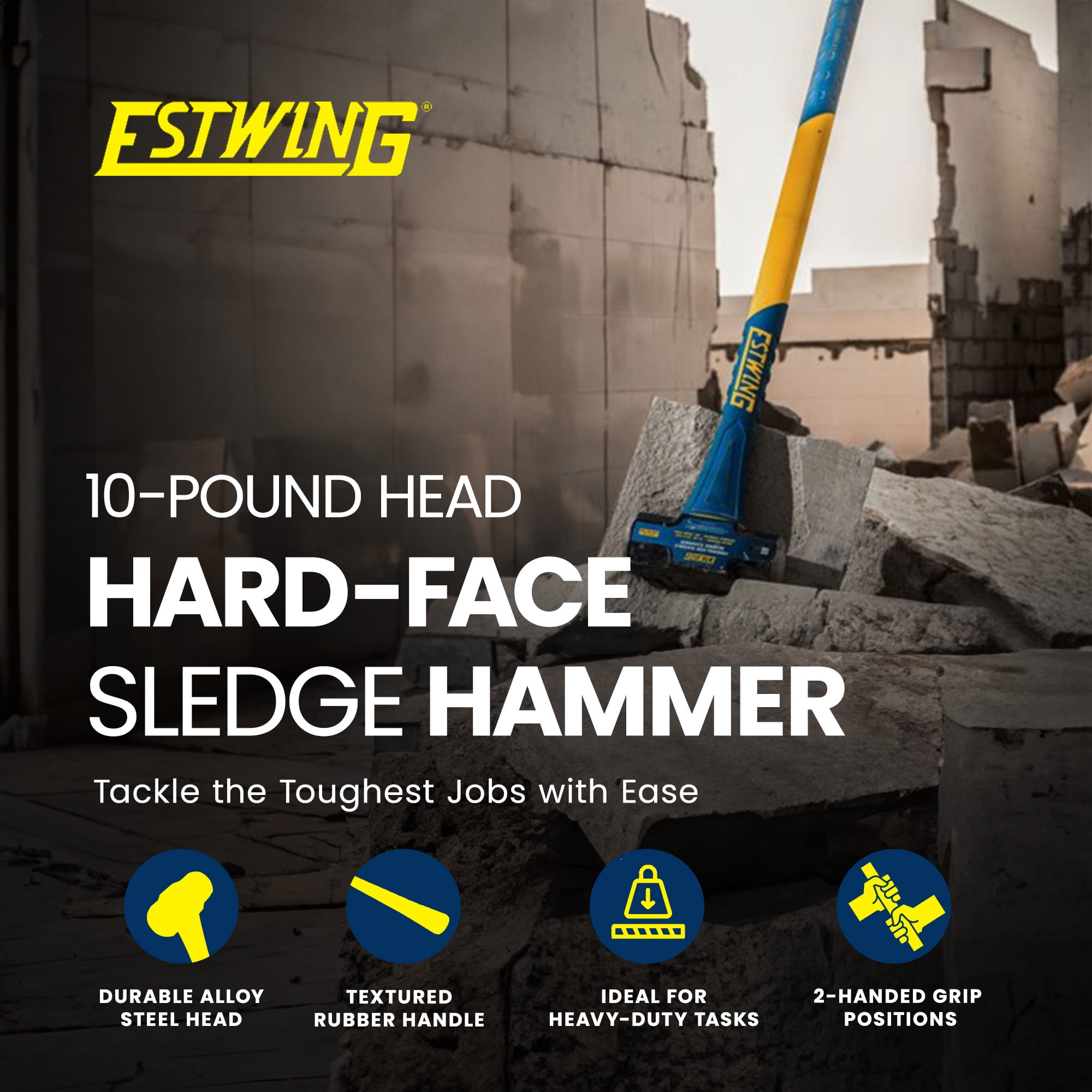Estwing 10-Pound Hard-Face Sledge Hammer, 36-Inch Fiberglass Handle ...