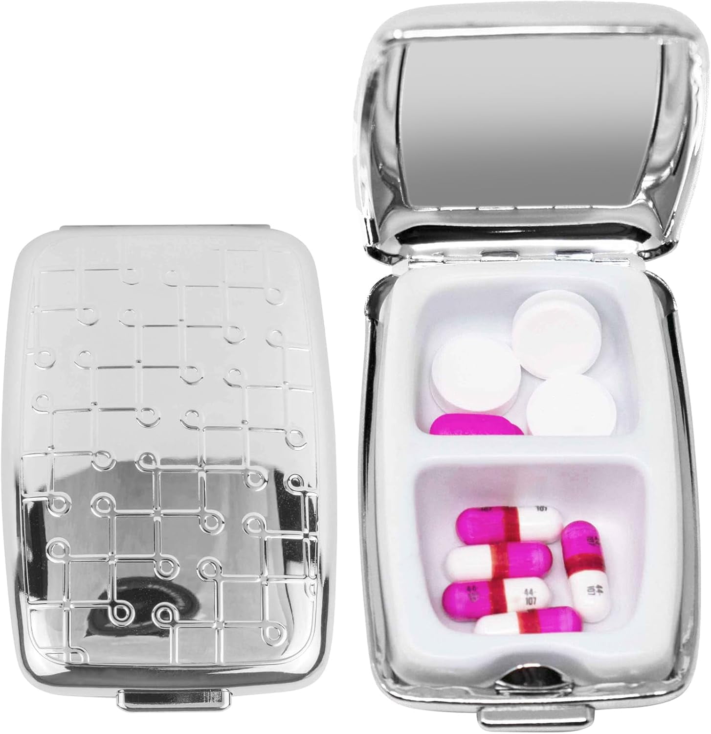 Set of 2 Etched Rectangular Pocket Purse Pill Box & Organizer With Dual ...