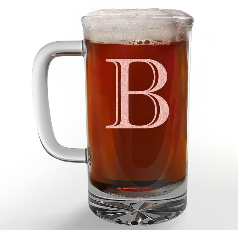 Etched Monogram 16oz Glass Beer Mug (Letter B), A-Z Customized Beer ...