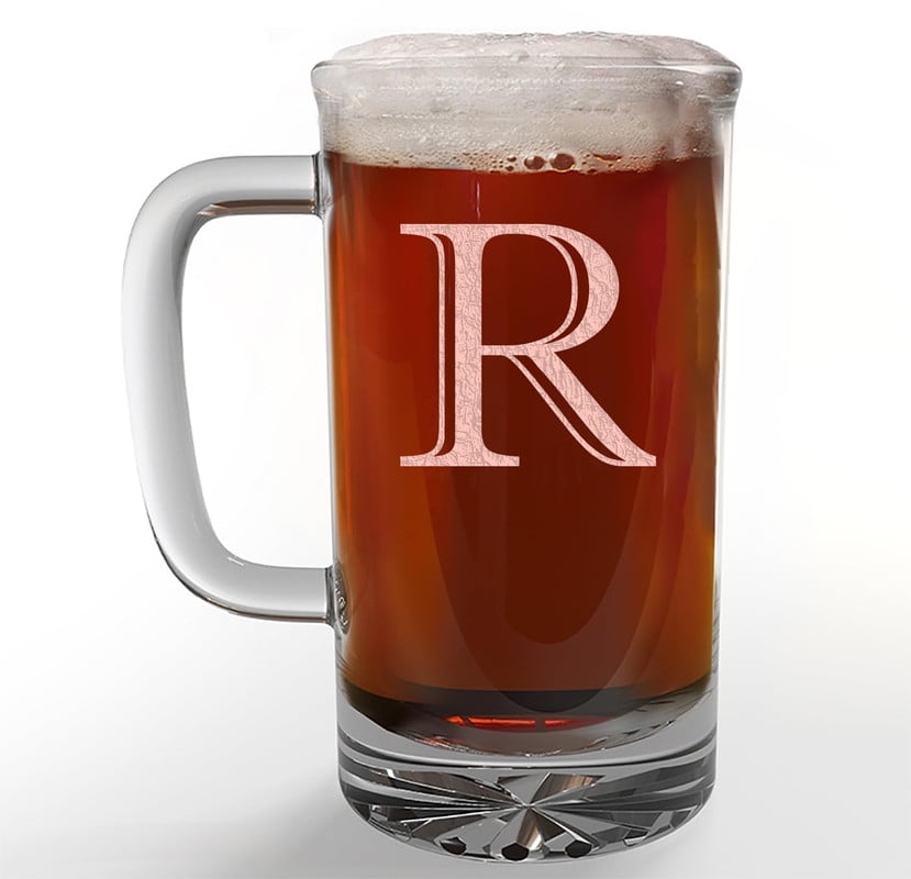 Etched Monogram 16oz Glass Beer Mug (Letter R), A-Z Customized Beer ...