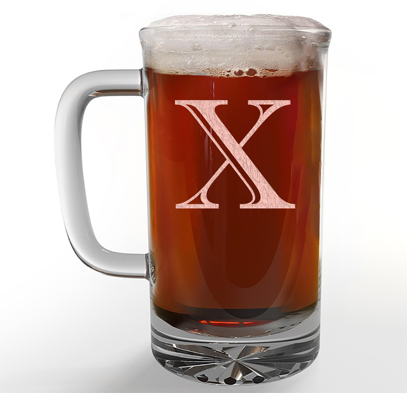 Etched Monogram 16oz Glass Beer Mug (Letter X), A-Z Customized Beer ...