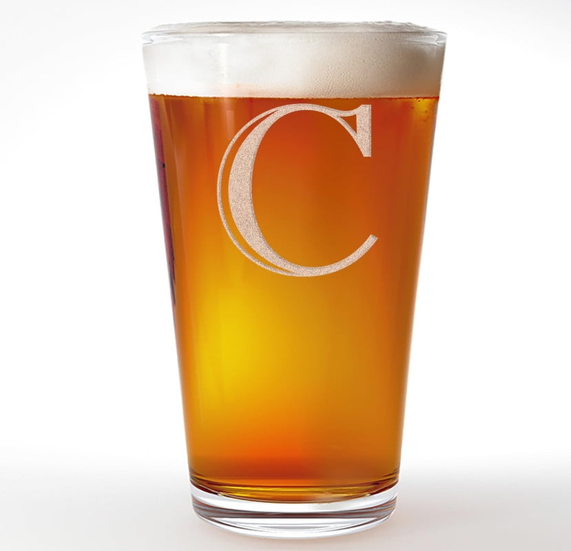 Etched Monogram 16oz Pint Glass for Beer or Soda (Letter C) A-Z ...