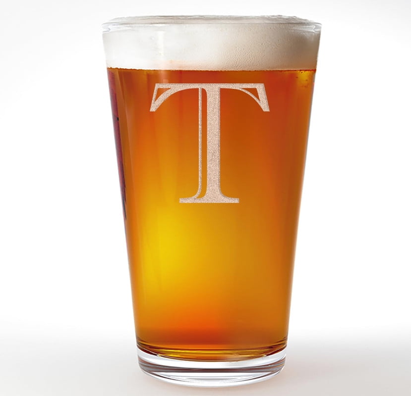 Etched Monogram 16oz Pint Glass for Beer or Soda (Letter T) A-Z ...