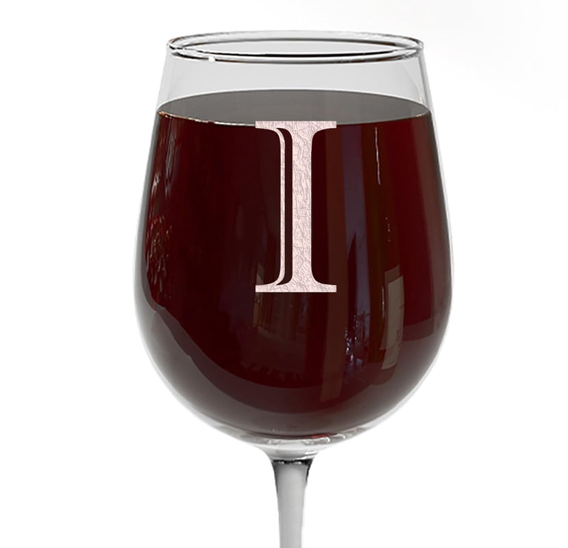 Etched Monogram 16oz Stemmed Wine Glass (Letter I) – A-Z Customized ...