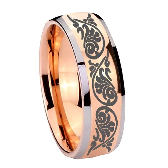 Etched Tribal Pattern 8MM Dome Rose Gold Two Tone Tungsten Men Ring ...