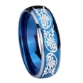 Etched Tribal Pattern 8MM Polished Blue 2 Tone Dome Tungsten Men Ring ...