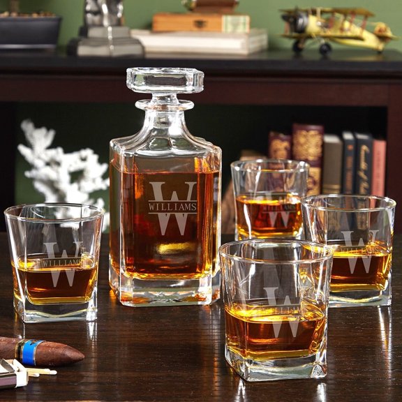 Elegant Whiskey Decanter Set - Etched Globe Design with 2 Matching ...