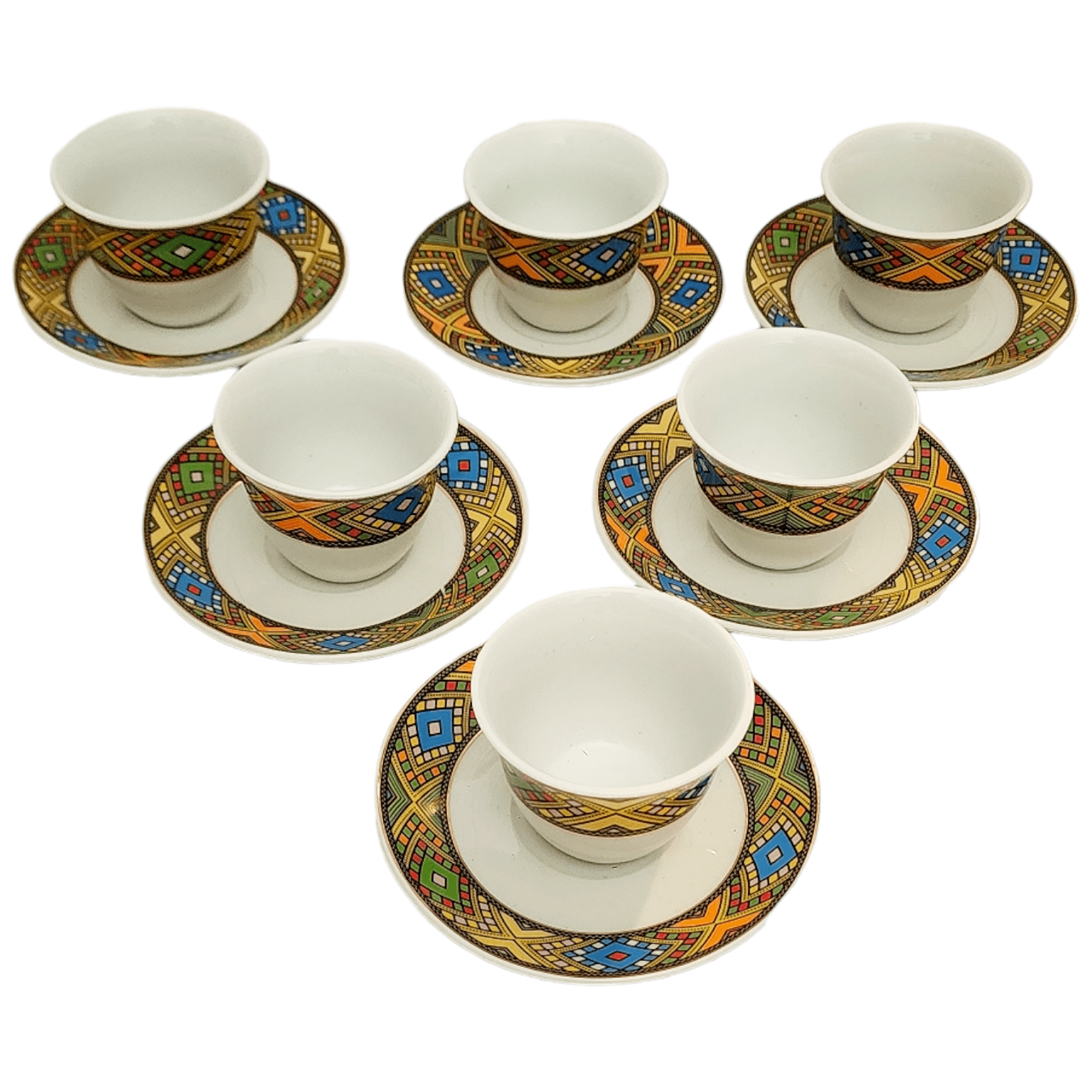 Etege Ethiopia Traditional Coffee Mugs Set ‚Äì 12 Pcs Tibeb Pattern, 6 Porcelain Cups 3oz and 6 ...
