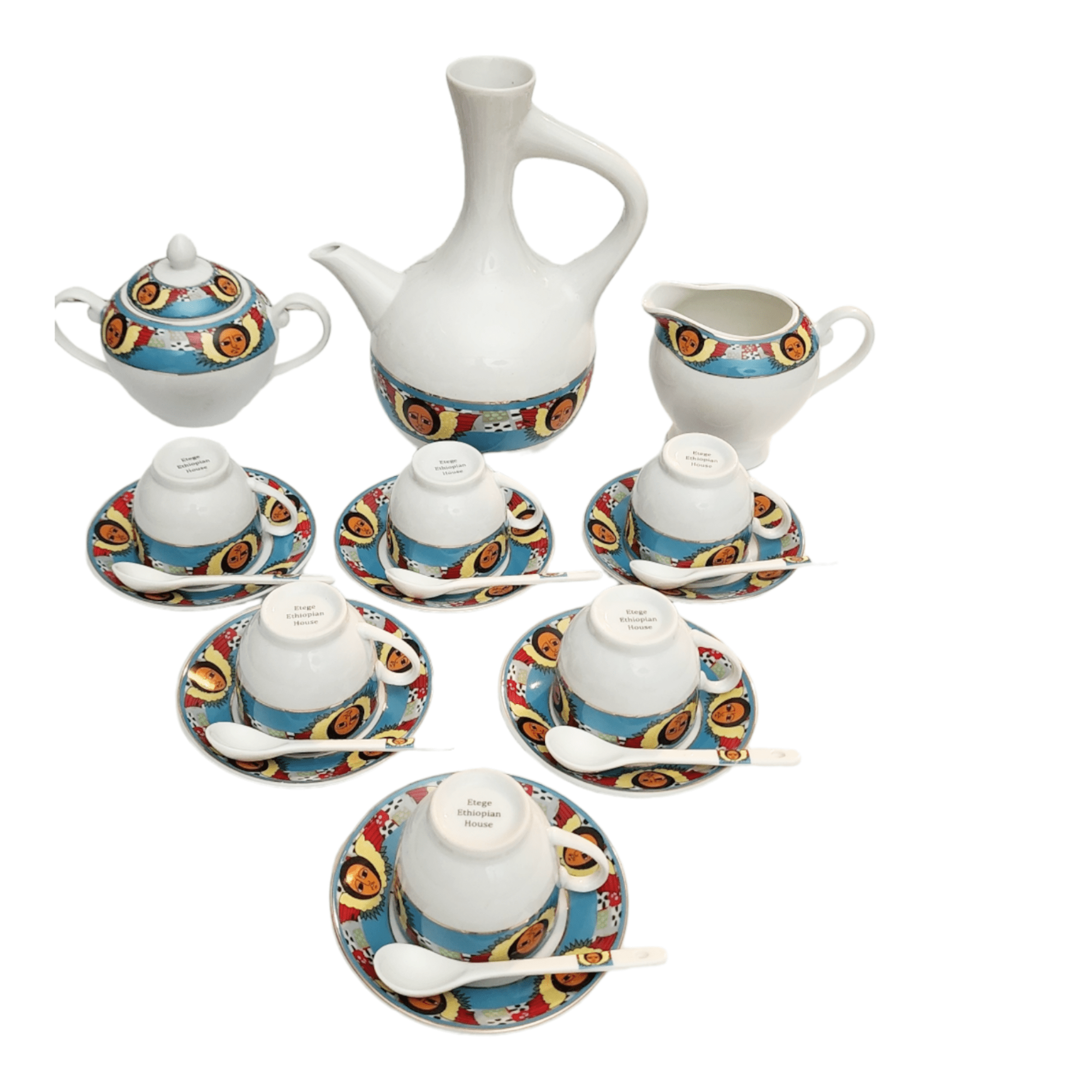Etege Ethiopia- 23 pcs Ethiopian/Eritrean Coffee Set, Angels Design. Comes with 1 Jebena (Coffee ...