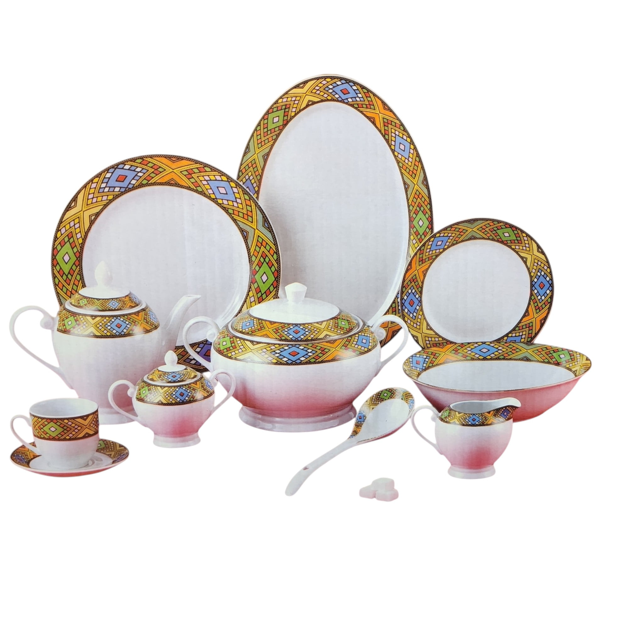 Etege Ethiopia- 37 Pcs Ethiopian/Eritrean Complete Ceramic Dinnerware ...