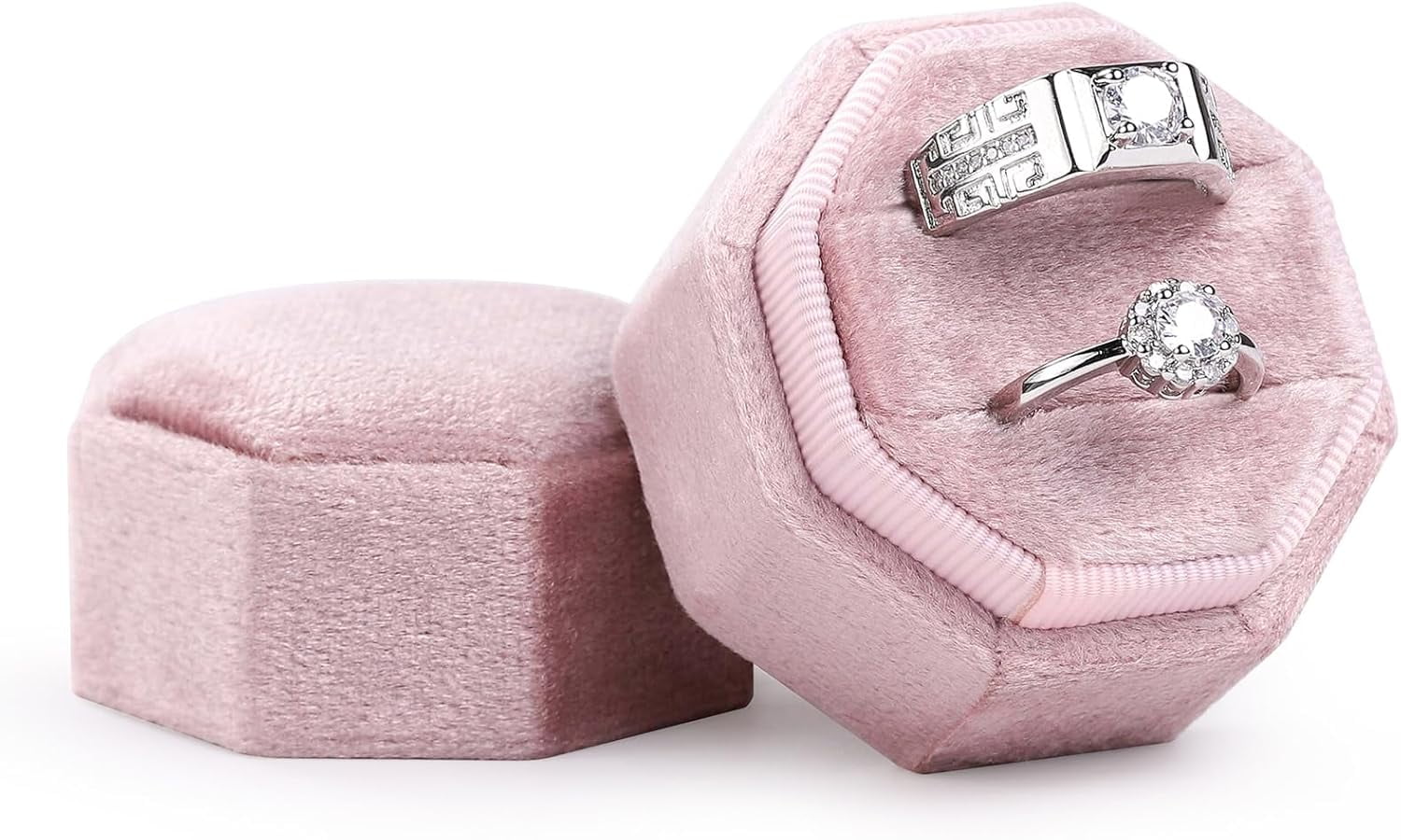 Etercycle Velvet Ring Box, Octagon Gorgeous Vintage Double Jewelry Ring ...