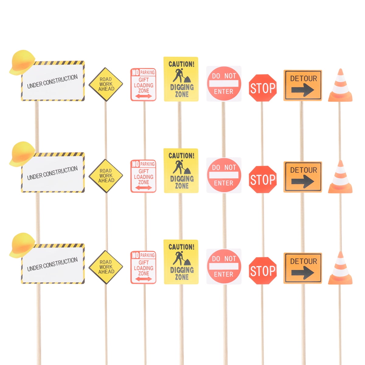 Etereauty 3 Set of 24Pcs Warning Board Cake Toppers Construction ...