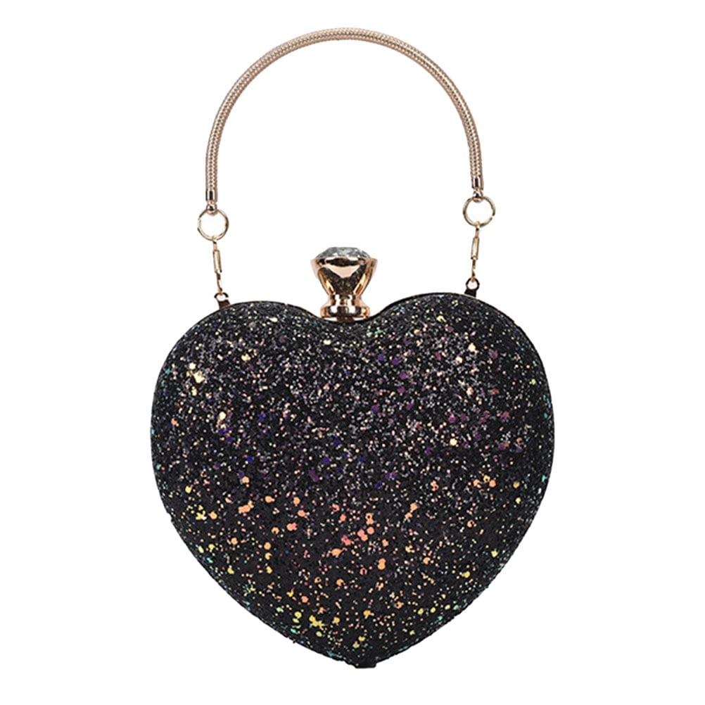 Etereauty Bag Clutch Purse Evening Heart Chain Handbag Shaped Sequins ...