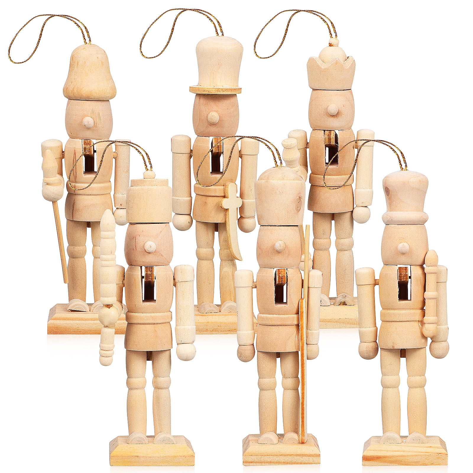 Etereauty Nutcracker Ornaments Bulk,6 Pcs Statue Decor Nutcracker Unfinished Nutcracker Figures ...