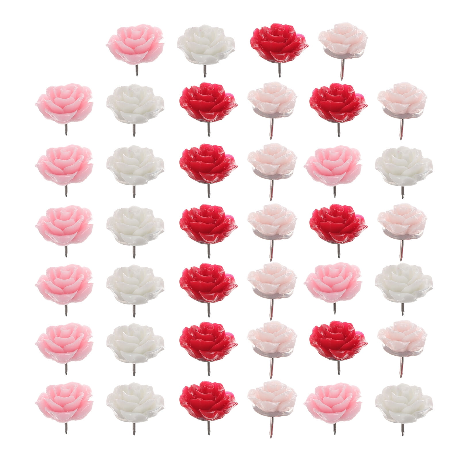 40 Pieces Vibrant Red Resin Flower Push Pins for Decorative Office ...