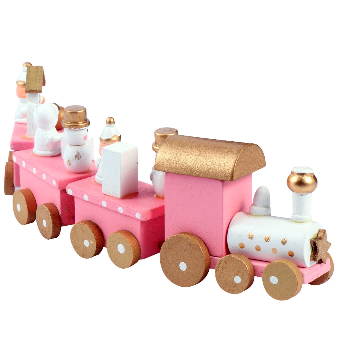 Etereauty Pink Wooden Train Set, Mini Christmas Tree Ornaments, Kids ...