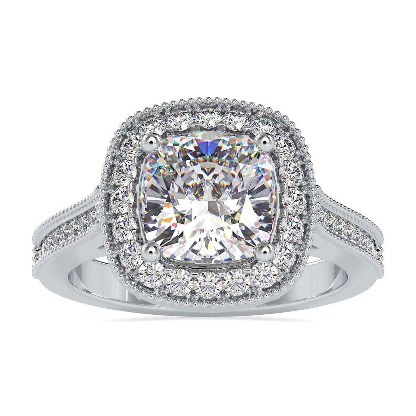 Eterna Jewel 1.58 Ct Cushion Cut Halo Diamond Ring for Women - Lab Created in 14K White Gold ...
