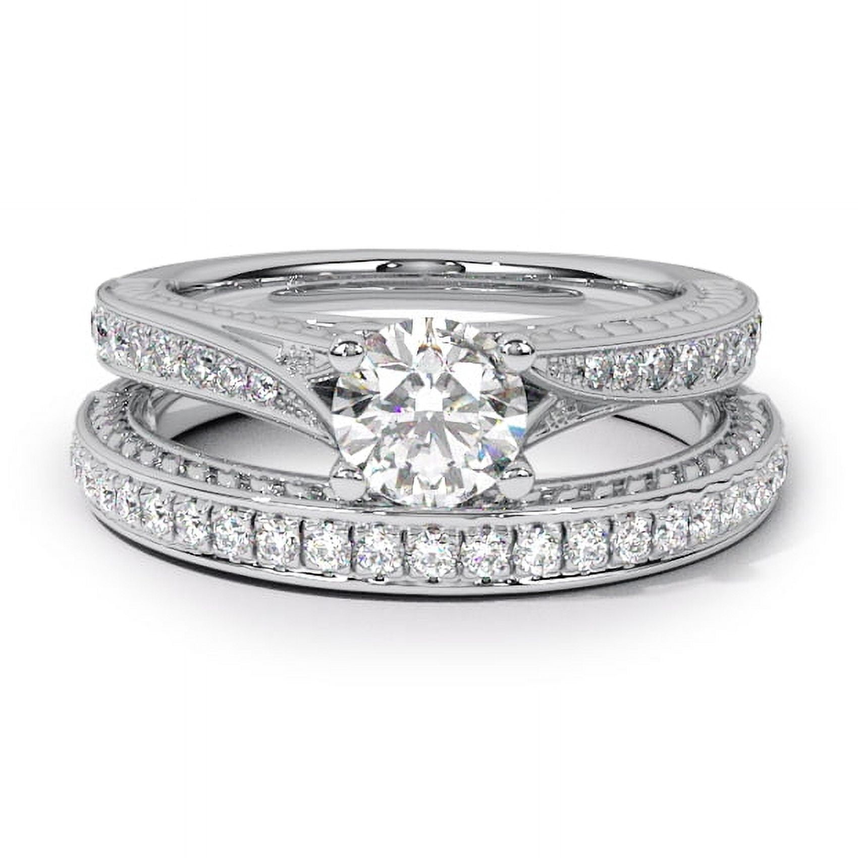 Eterna Jewel 1.58 Ct Round Cut Lab Created Diamond Engagement Ring Set for Women - Stunning 14K ...