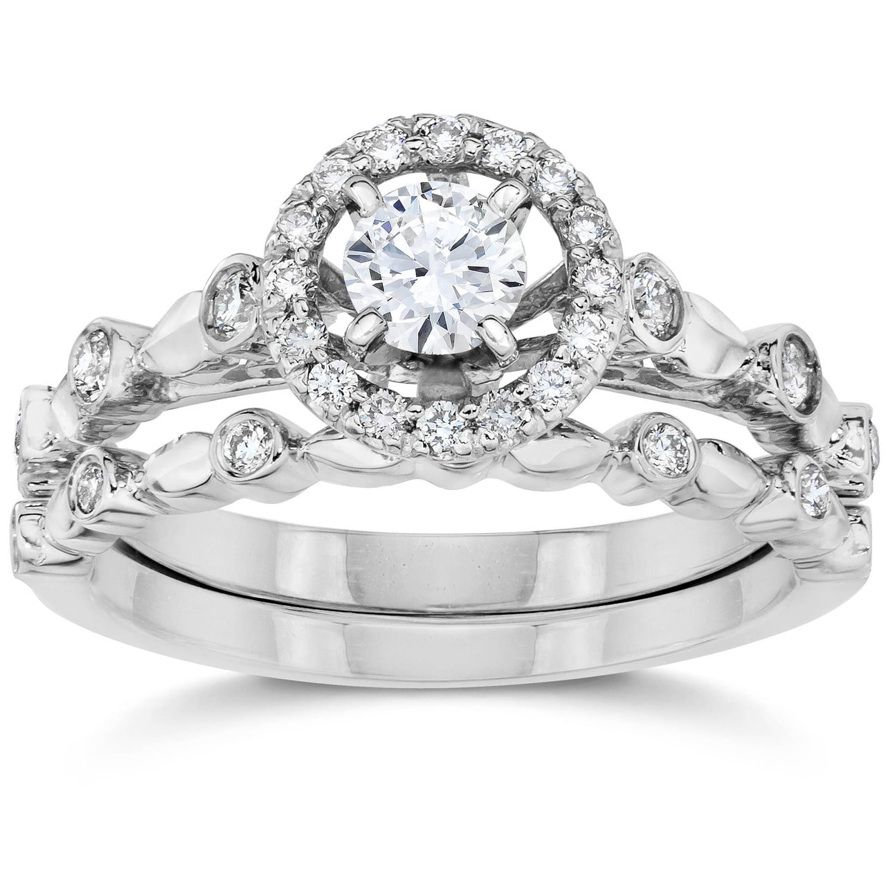 Eterna Jewel 1.9 Ct Princess Cut Lab Created Diamond Rings - Accent Solitaire in 14K White Gold ...