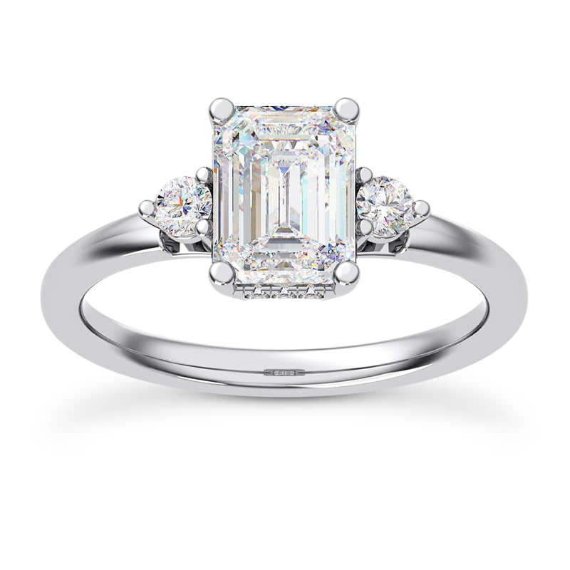 Eterna Jewel 14K White Gold Over 2.1 Ct Emerald Cut 3 Stone Engagement ...