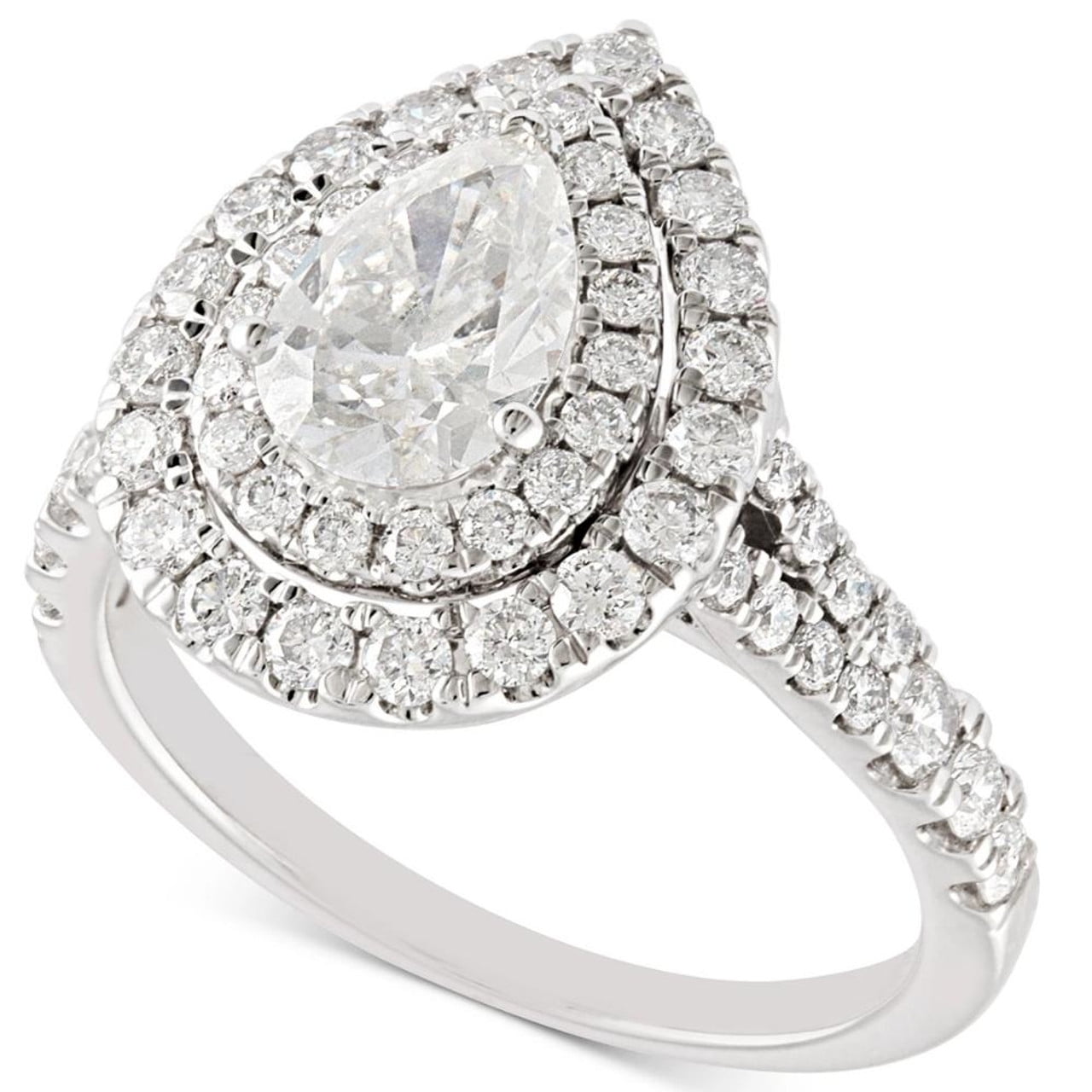 Eterna Jewel 2.2 Ct Brilliant Round Cut Solitaire with Accent Diamond Ring - 14K White Gold ...