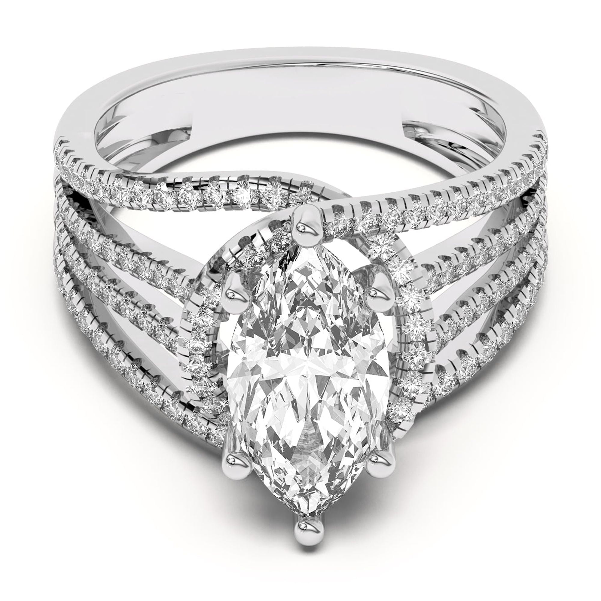 Eterna Jewel 2 Ct Marquise Cut Halo Engagement Ring - Wedding Multi Shank Rising Split Shank ...