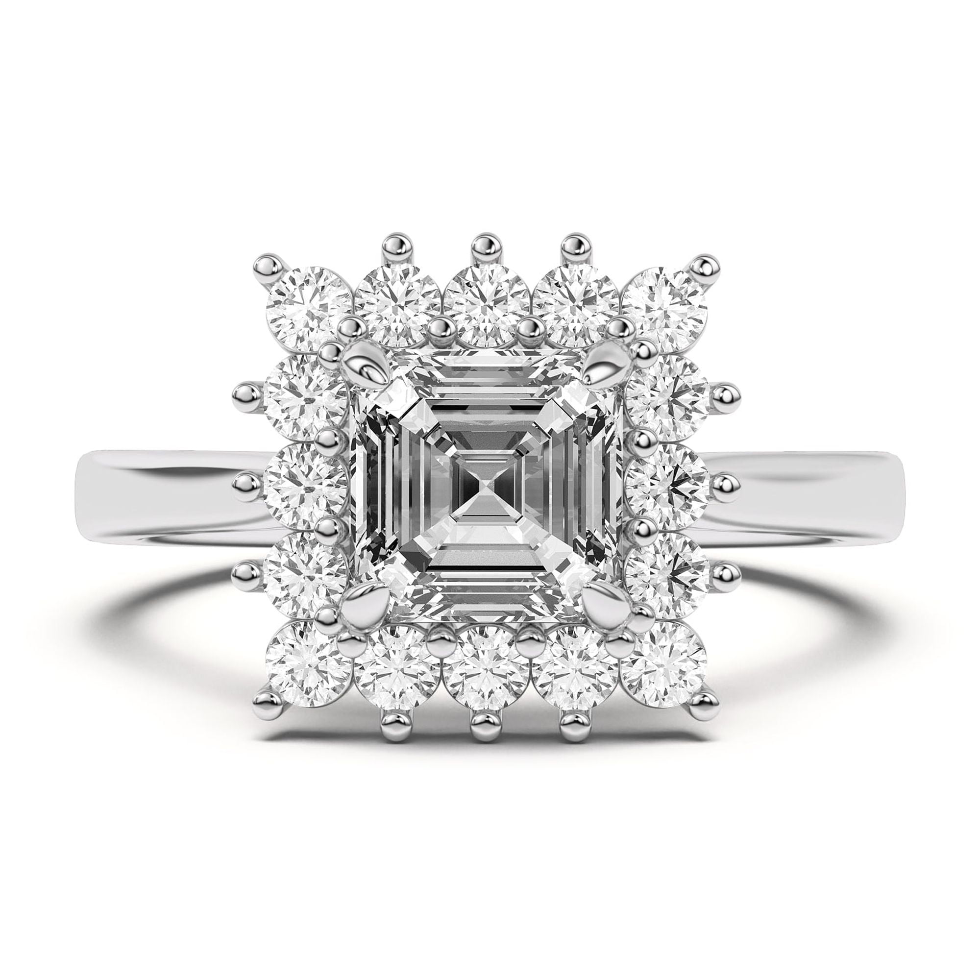 Eterna Jewelry 14K White Gold Plated Ring - 1.5 Ct Moissanite Engagement Ring - Elegant Asscher ...