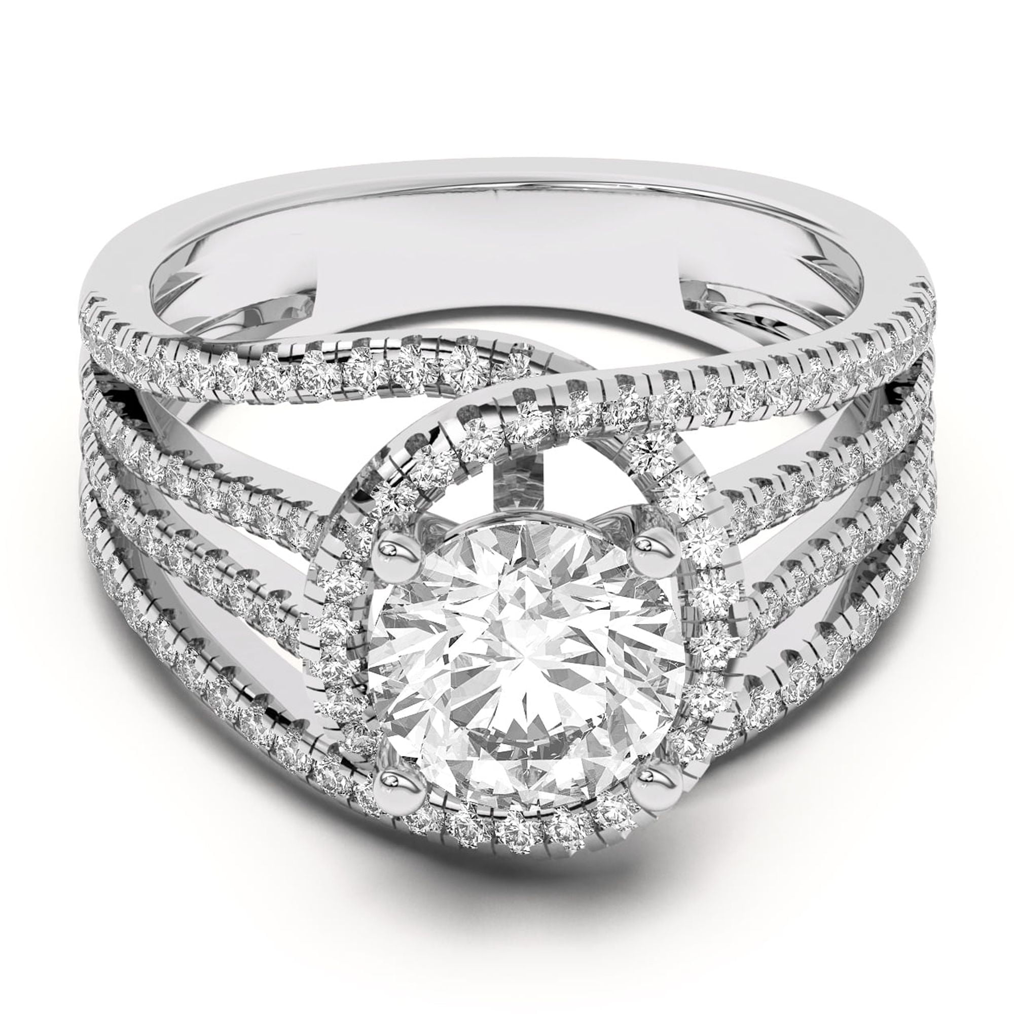 Eterna Jewelry 14K White Gold Plated Ring - 1.5 Ct Twisted Engagement Ring with Round Cut ...