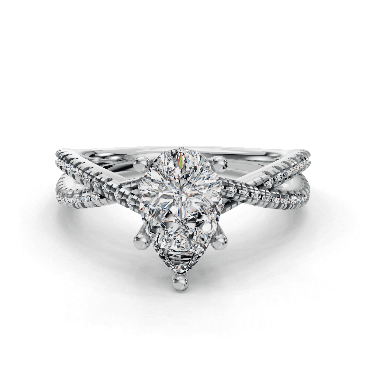 Eterna Jewelry 14K White Gold Plated Solitaire Ring - 2 Ct Pear Cut Moissanite Engagement Ring ...
