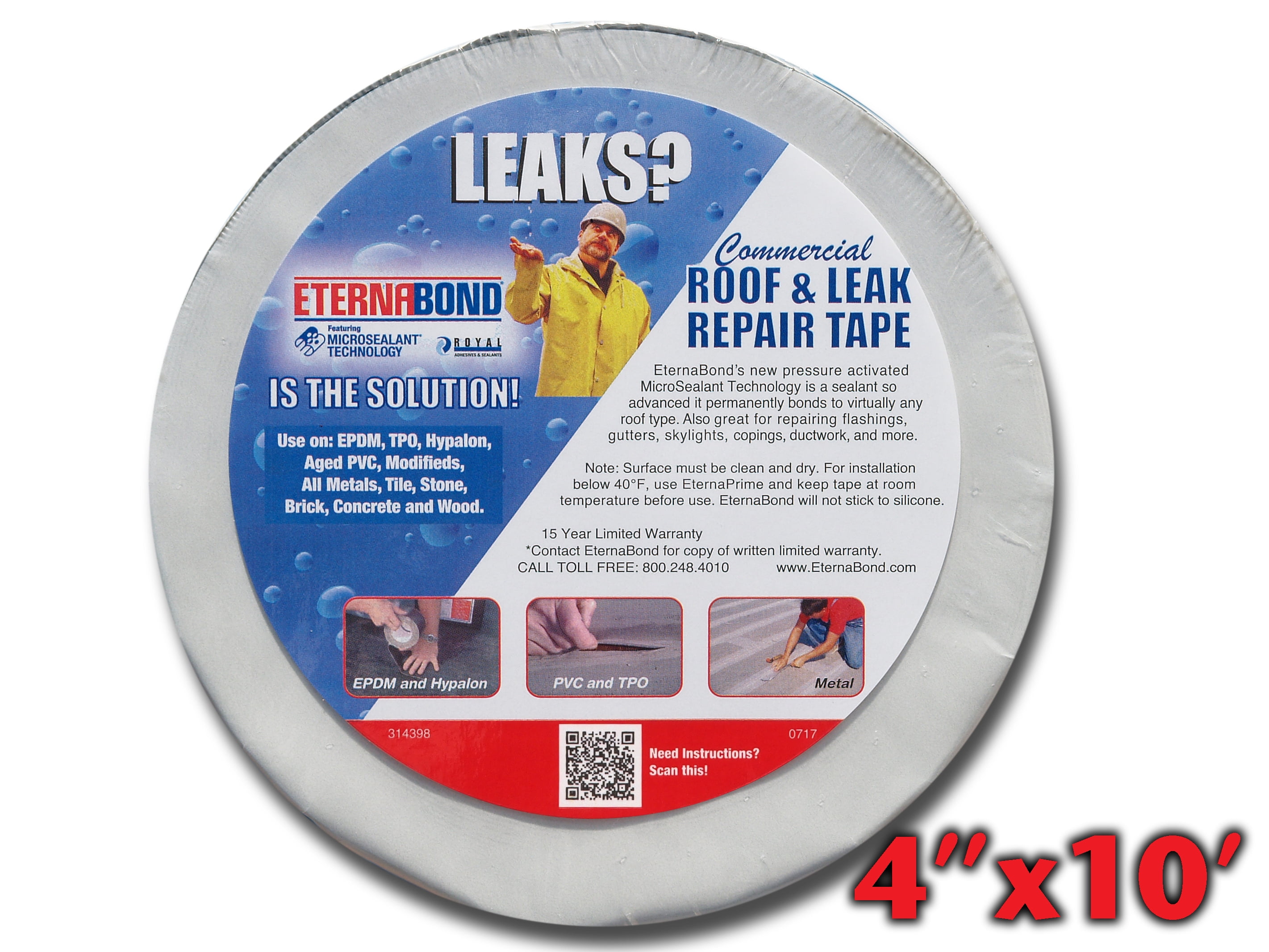 "Eternabond White RV Rubber Roof Repair Tape 4"" x 10' Roll - Ideal for Camper Leaks & Seal ...