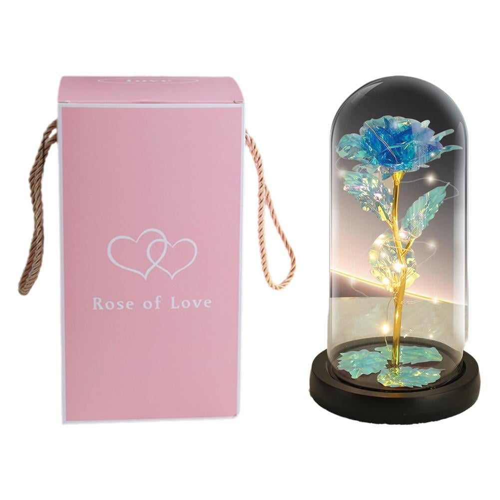Eternal Artificial Roses with Led Light Glass Cover, Birthday Gifts for Women, Romantic ...