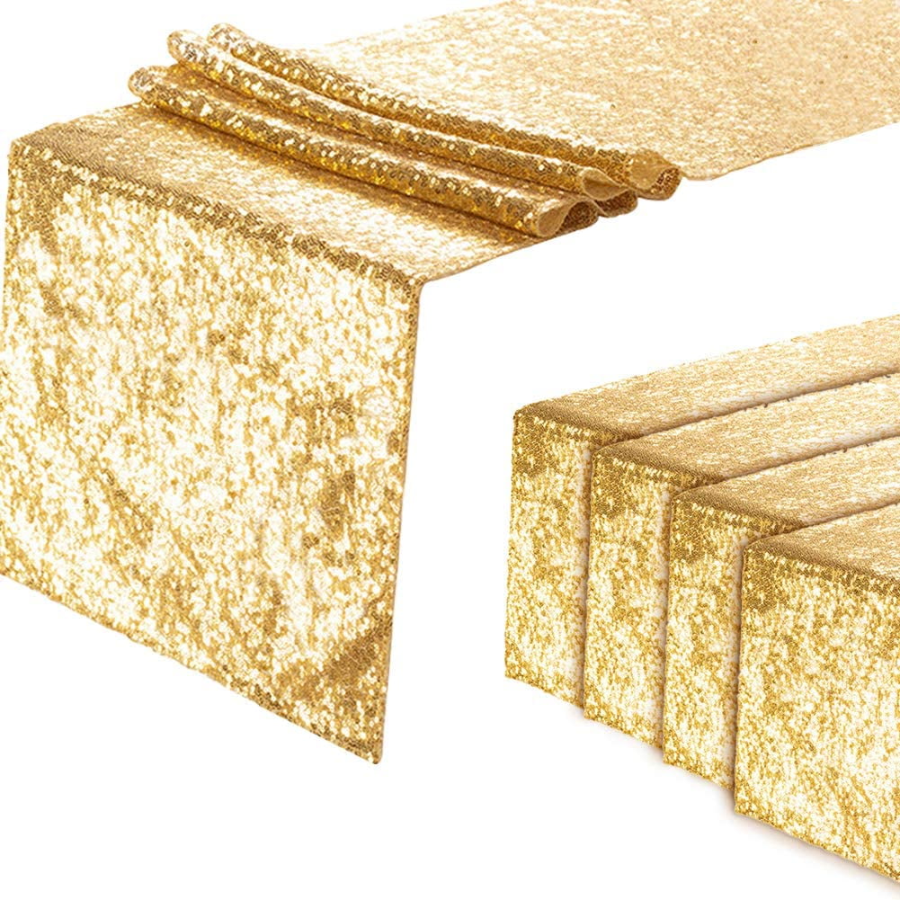 Eternal Beauty Sequin Table Runners Gold 12 x 108 Inch Glitter Gold Table Runner-Gold Sequin ...