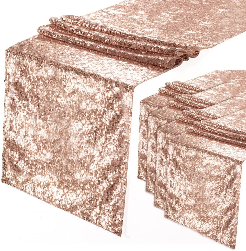 Eternal Beauty Sequin Table Runners Rose Gold 12 x 108 Inch Glitter Rose Gold Table Runner-Rose ...