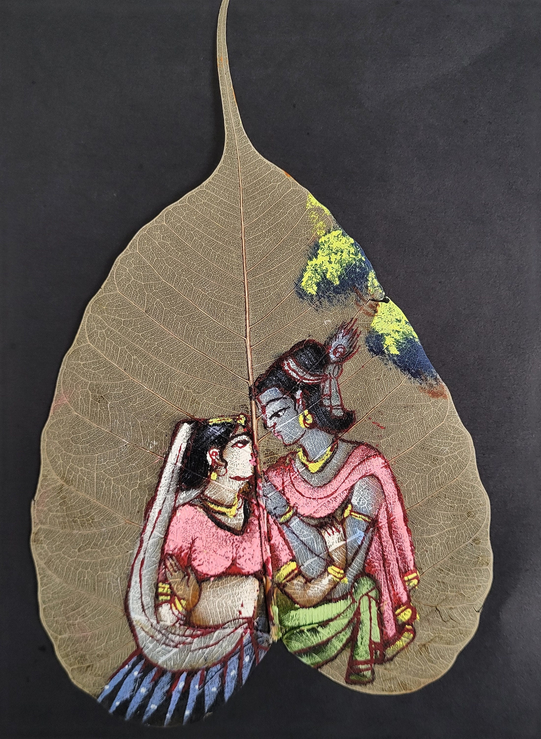 Eternal Dance of Love - Radha Krishna Ras Leela Painting - Pipal Leaf ...
