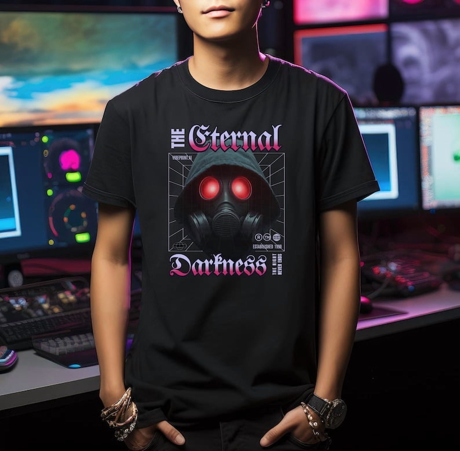 Eternal Darkness Gas Mask Shirt - Futuristic Gothic Cyberpunk Tee ...