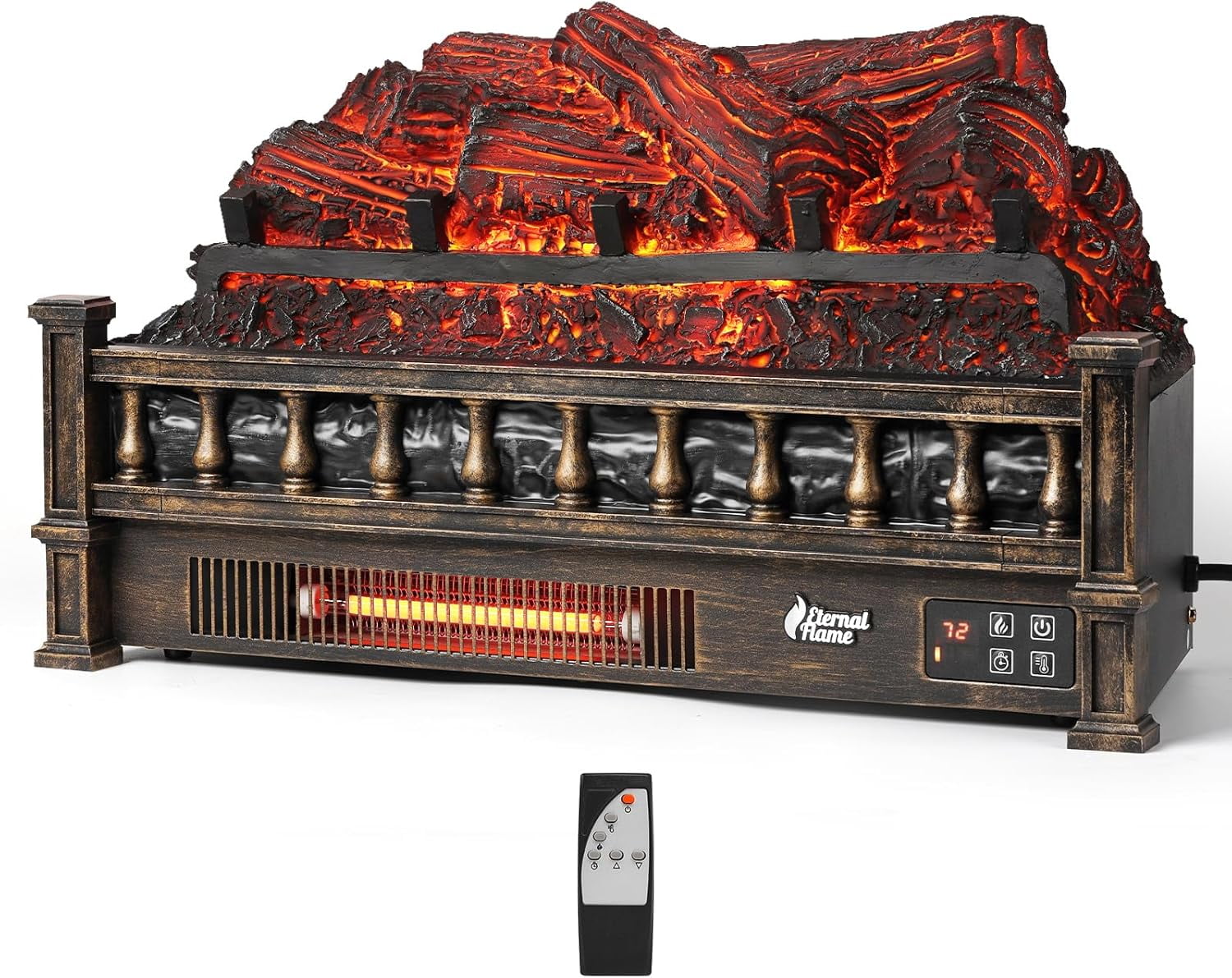 Eternal Flame Infrared Electric Fireplace Logs, 23" Infrared Quartz ...