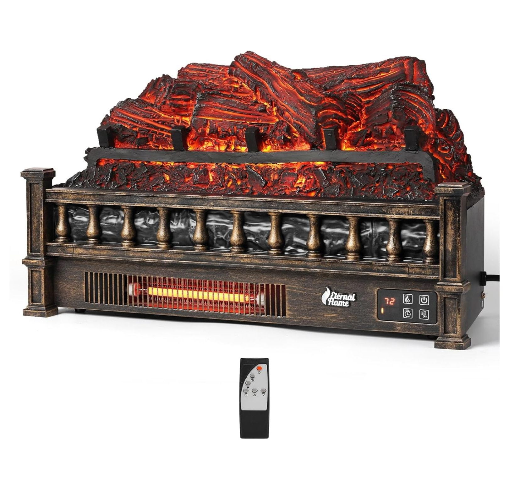Eternal Flame Infrared Electric Fireplace Logs, 23" Infrared Quartz, Control Fireplace Insert ...