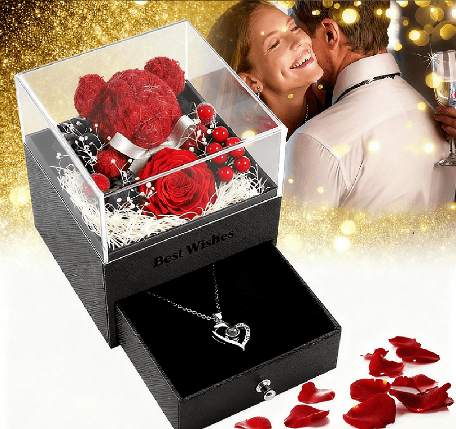 Eternal Flower Jewelry Box Preserved Flowers Jewelry Box with Necklace ...