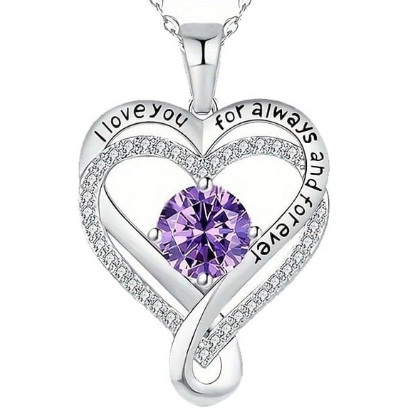Eternal Heart Double-Layered Heart Necklace for Women with Birthstone ...