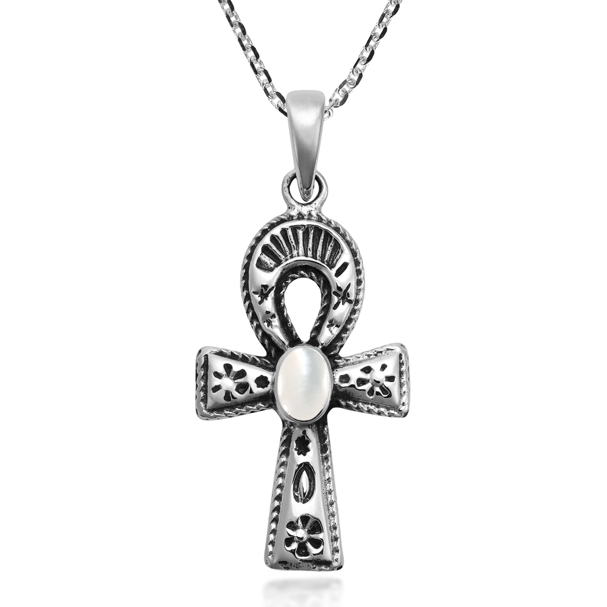 Eternal Life Sterling Silver Egyptian Ankh Black Onyx Inlay Necklace ...