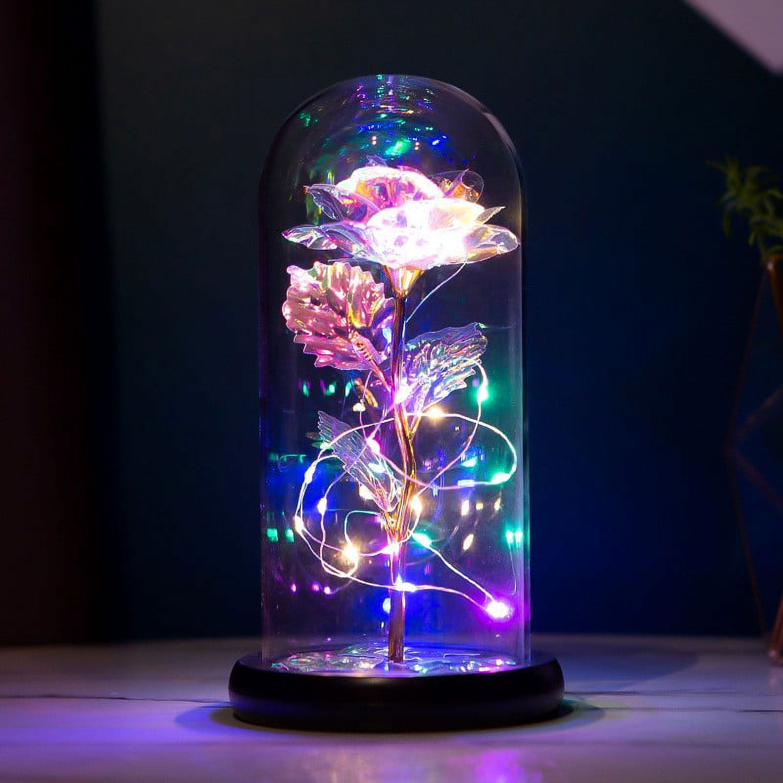 Eternal Lighted Galaxy Rose in Glass Dome, Lifelike Rose with LED ...