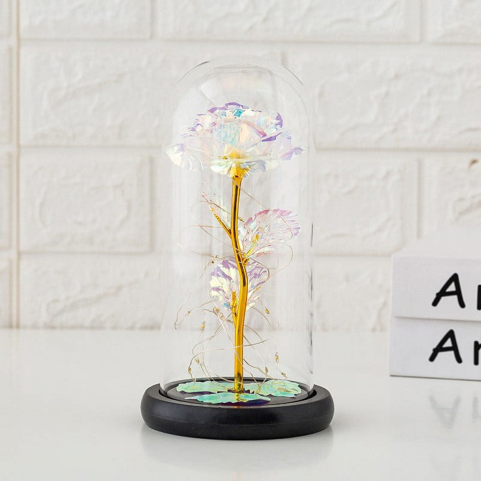Eternal Lighted Galaxy Rose in Glass Dome, Lifelike Rose with LED ...