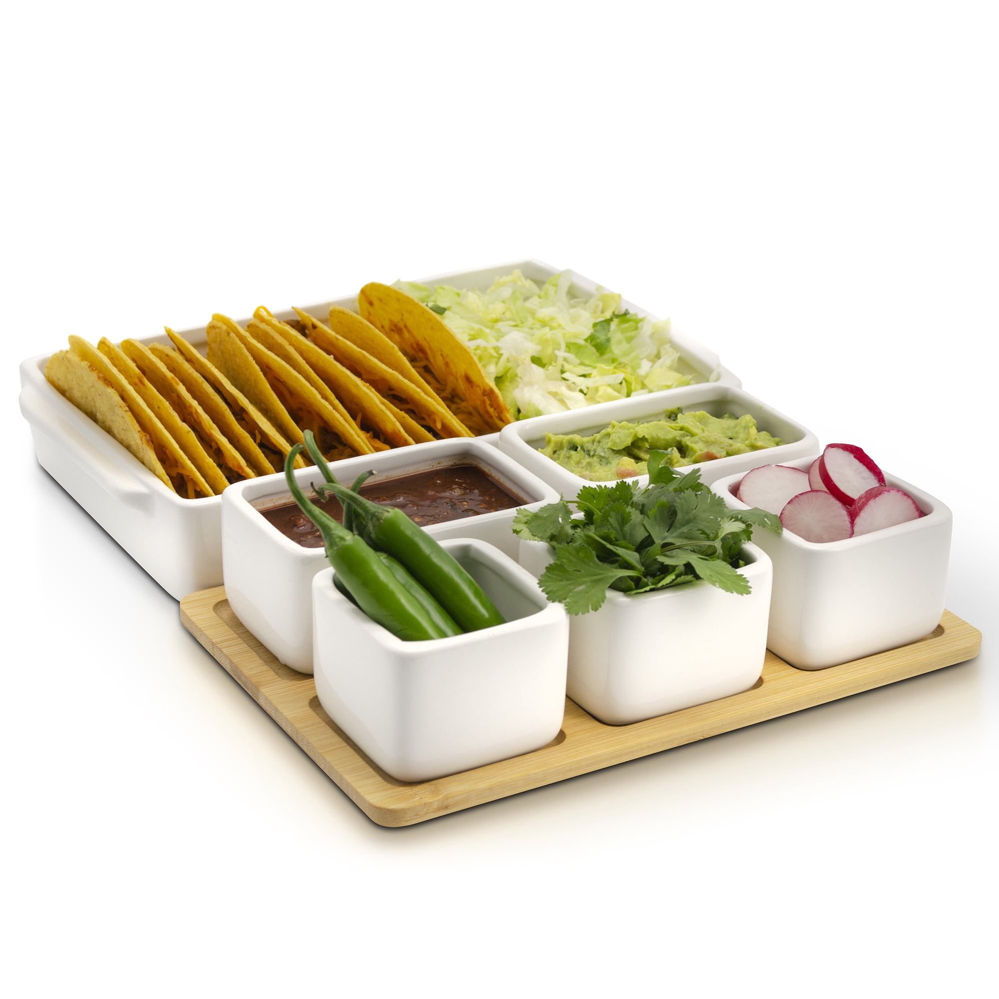 Eternal Living Appetizer Serving Tray, 7-Piece Bamboo & Ceramic Set ...