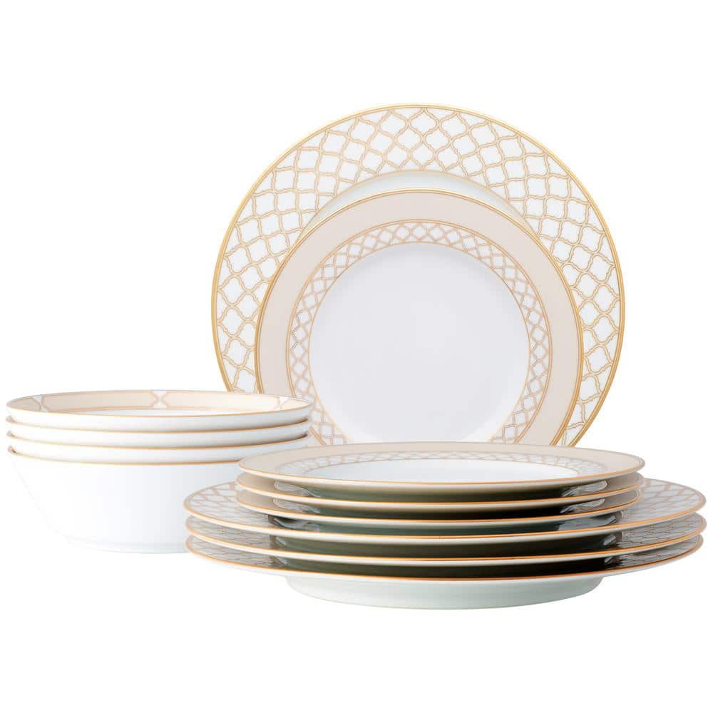 Eternal Palace Gold 12-Piece (Gold) Porcelain Dinnerware Set, Service ...