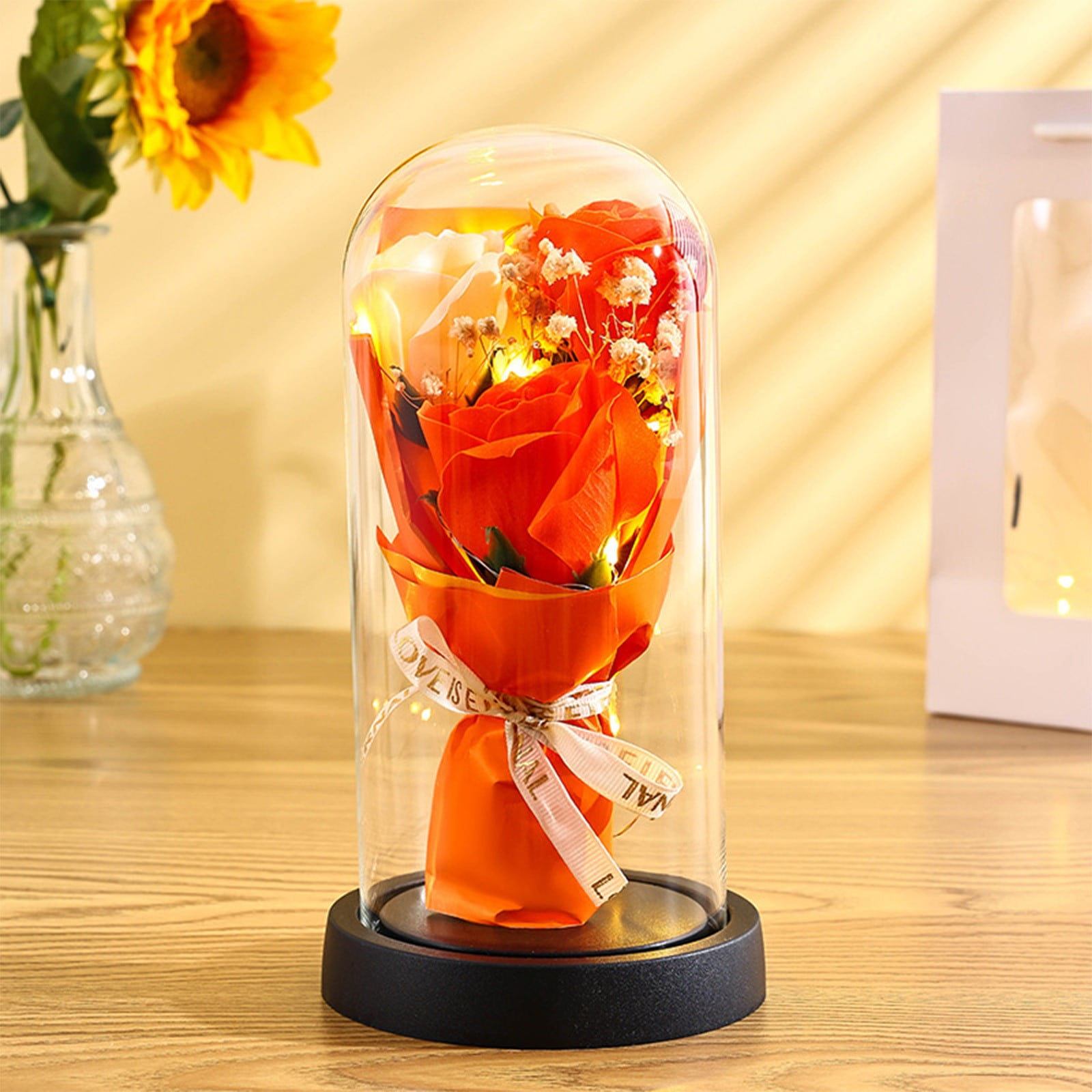 Eternal Preserved Rose in Glass Dome with LED Lights - Long Lasting ...