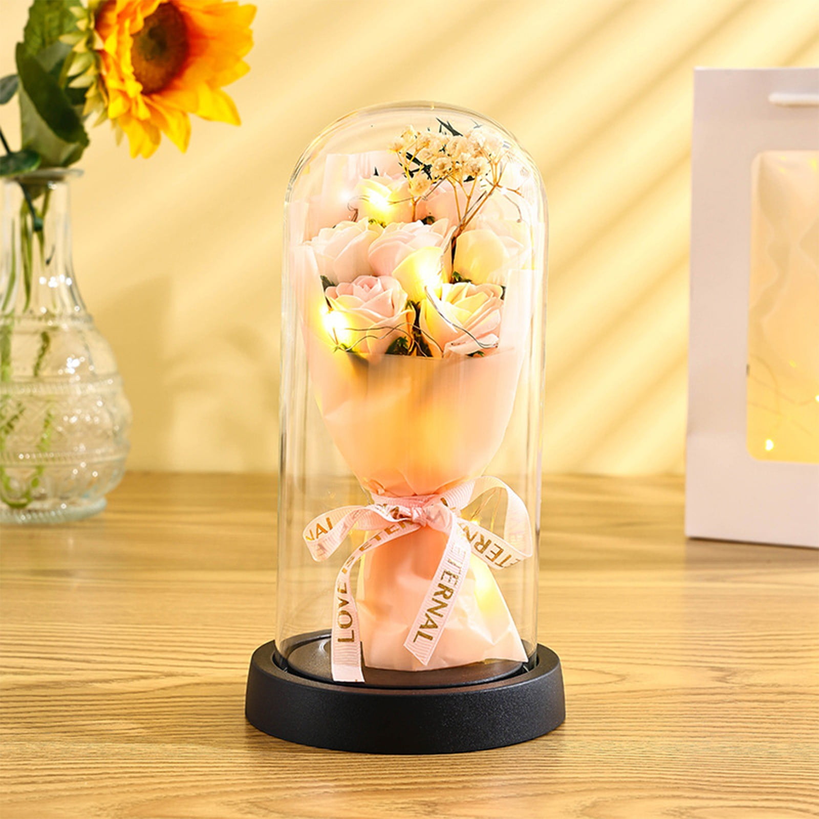 Eternal Preserved Rose in Glass Dome with LED Lights - Long Lasting ...