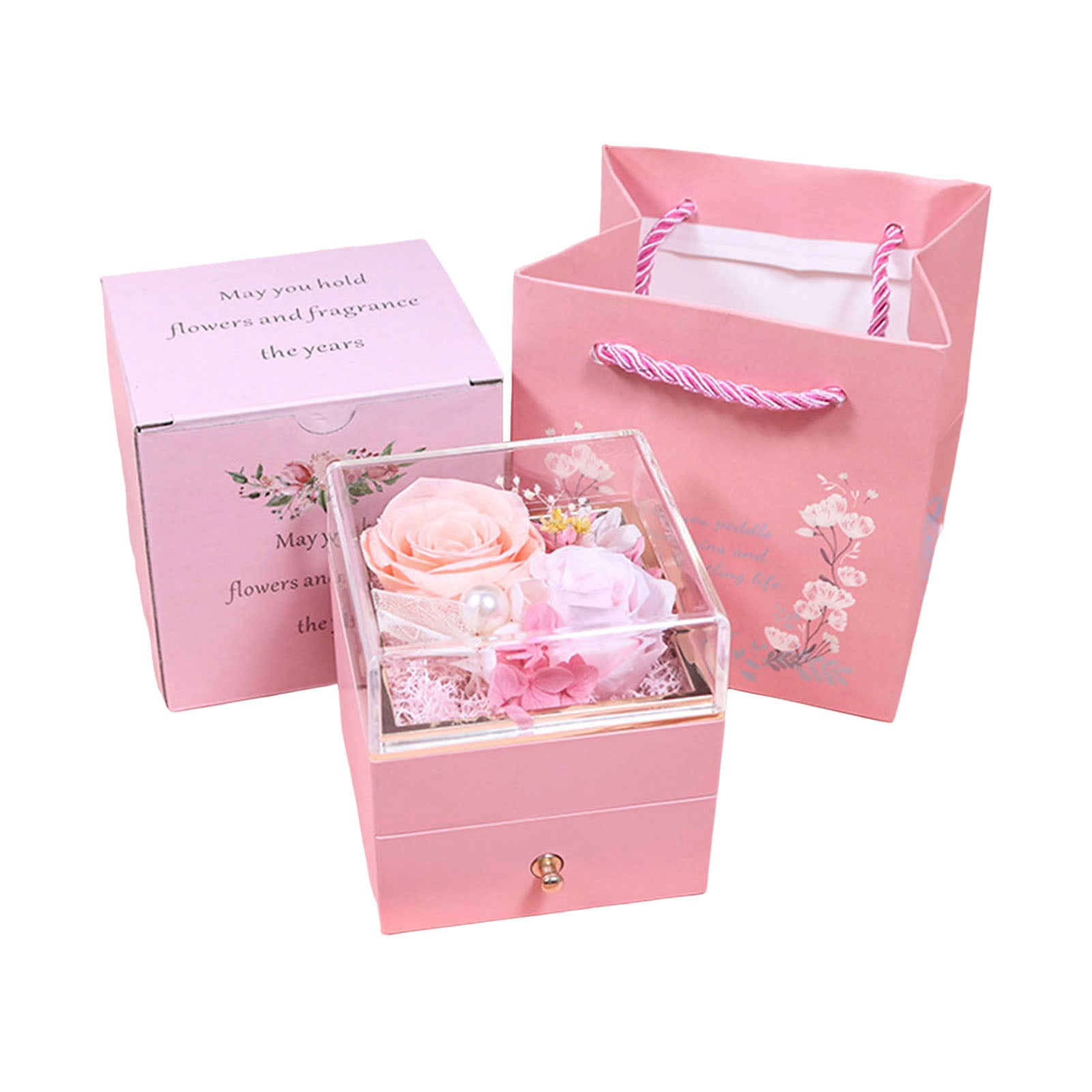 Eternal Rose Flower Jewelry Box Vibrant Color Soft Lining Ring Necklace ...